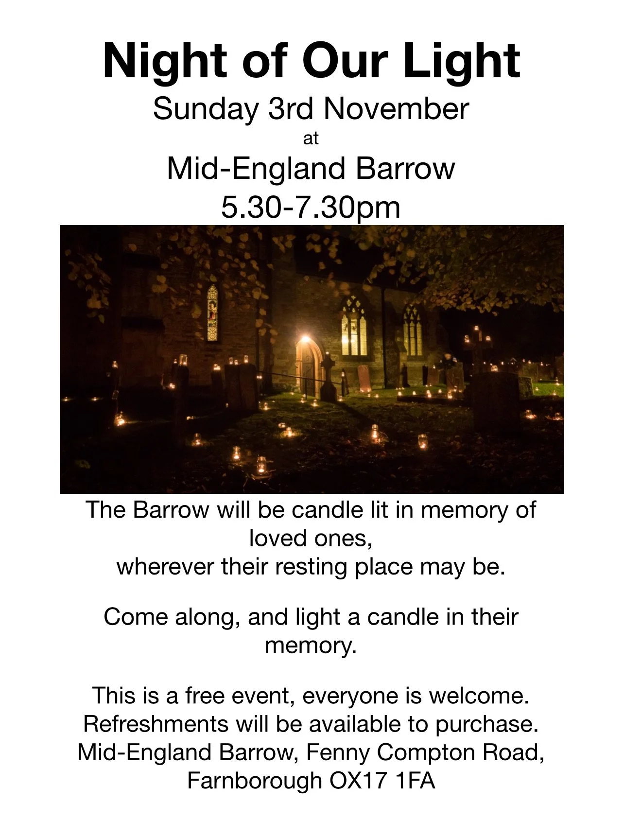 Events — Mid-England Barrow -safe keeping of ashes, rural funeral venue
