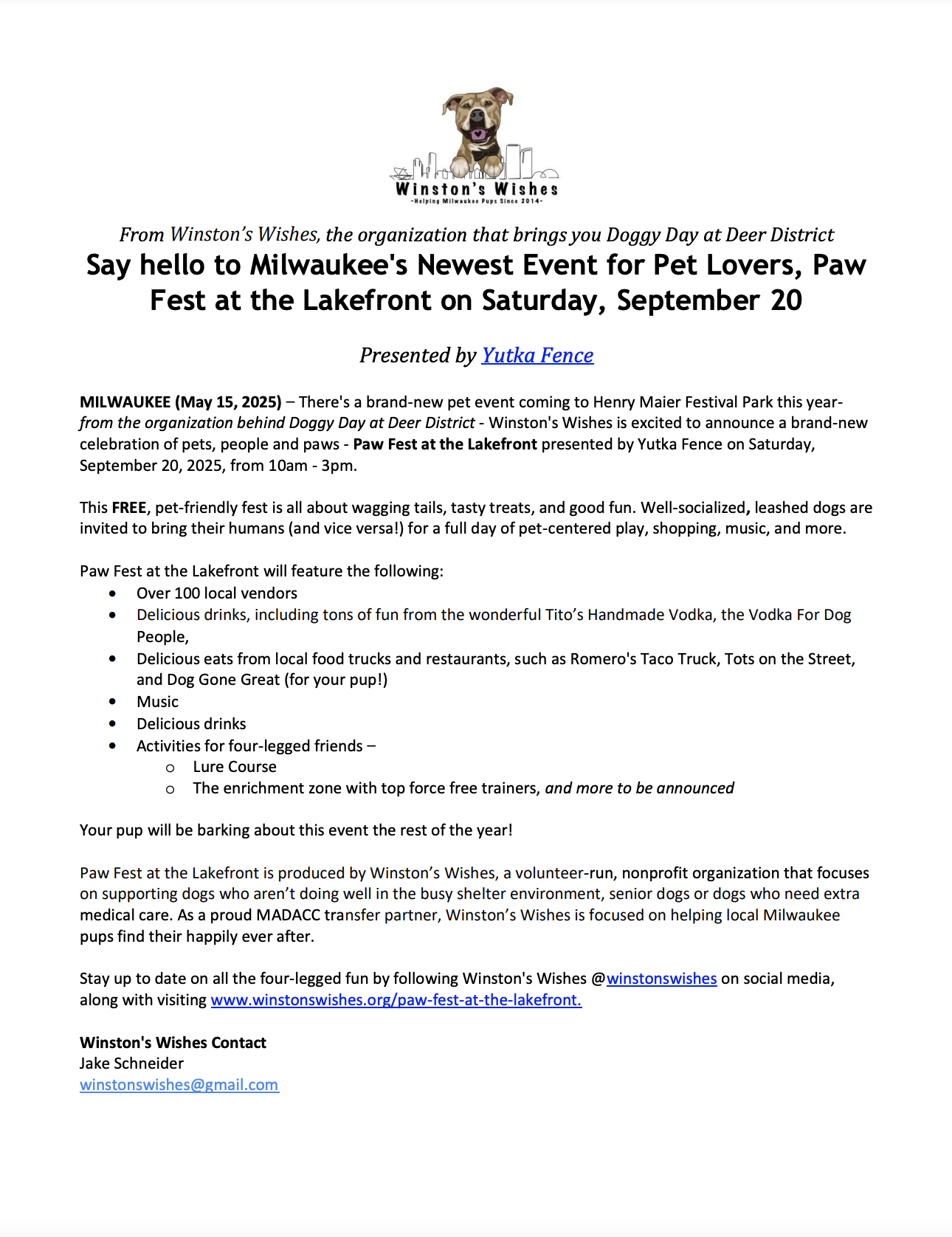 Paw Fest at the Lakefront — Winston's Wishes