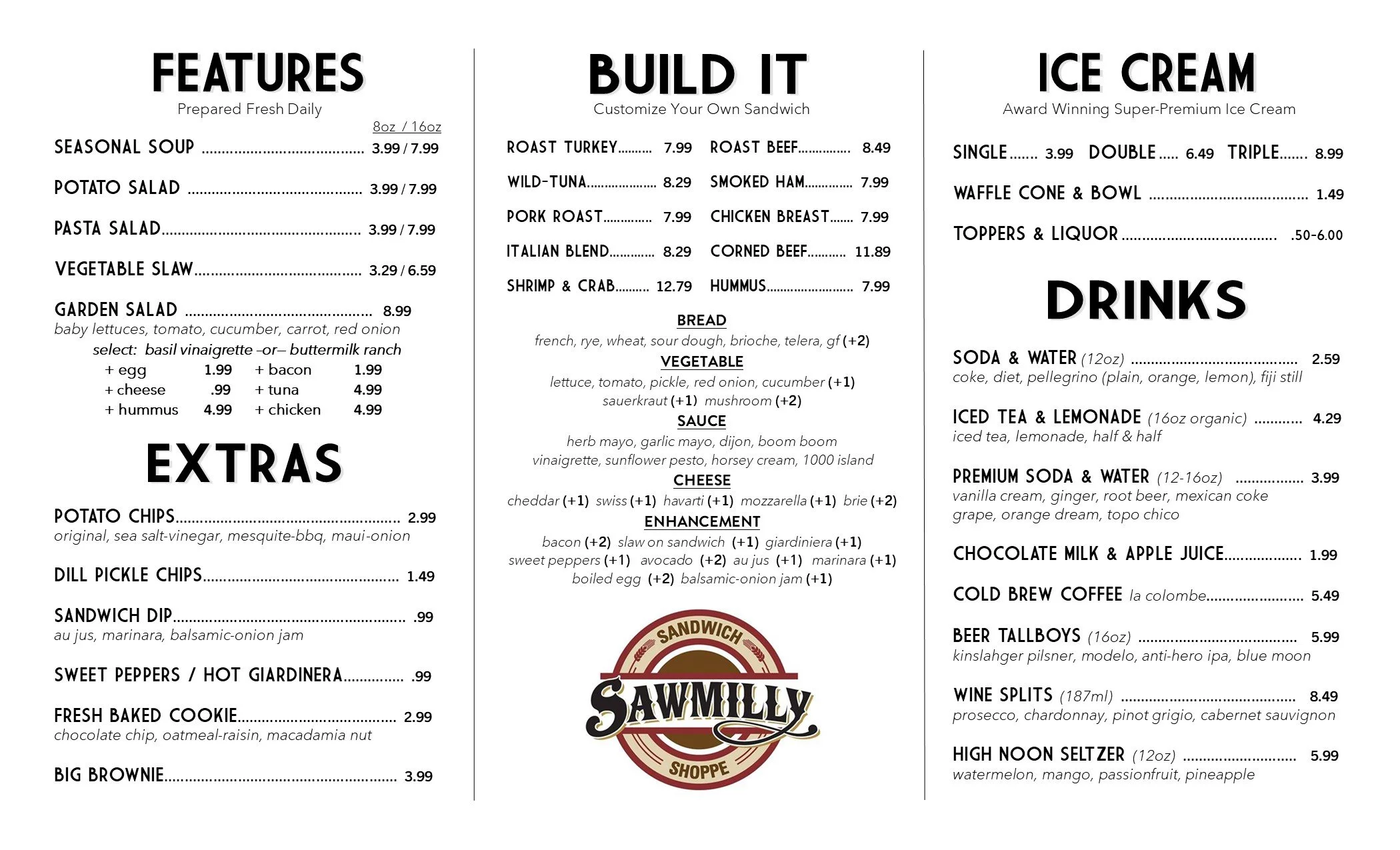 Sawmilly Riverside Lunch Menu and Kids Menu — Sawmilly