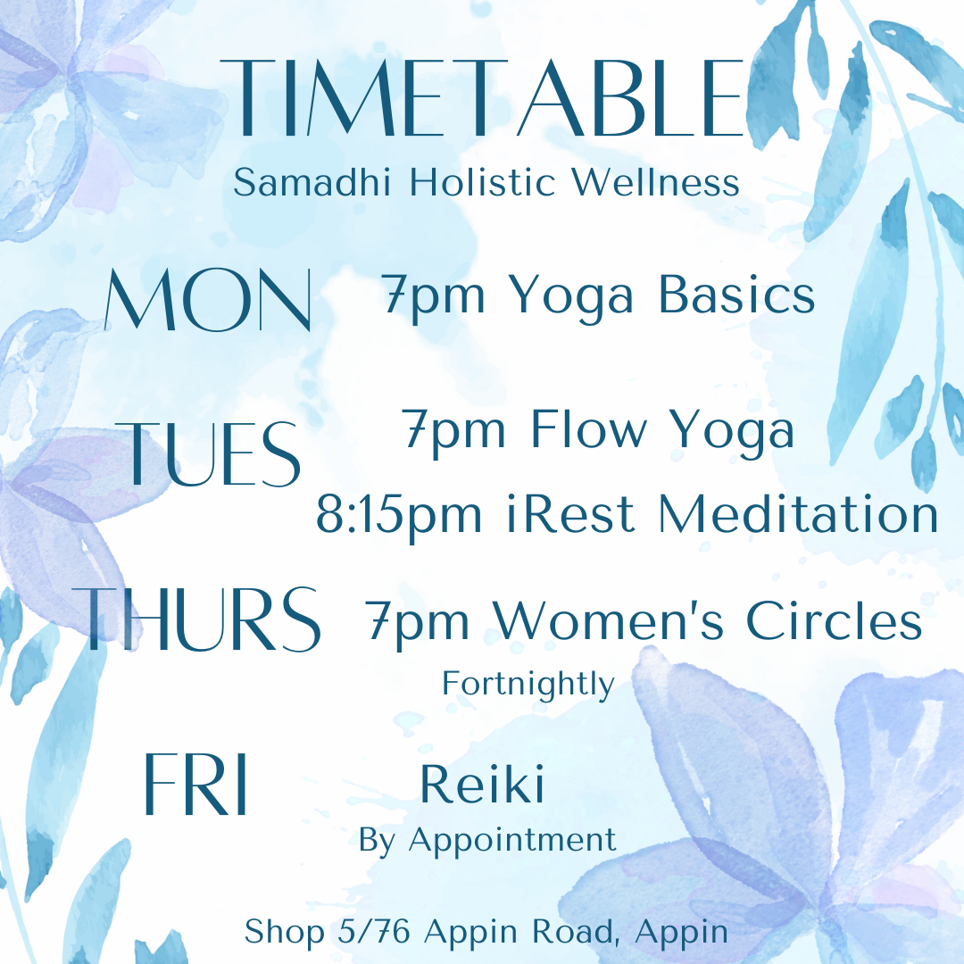 Timetable & Bookings — Samadhi Holistic Wellness