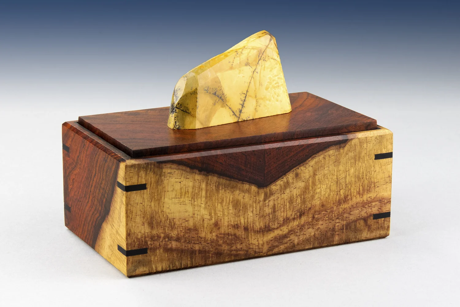 Unusual Handmade Wooden Heirloom Box of Cocobolo and Dendritic Jasper ...
