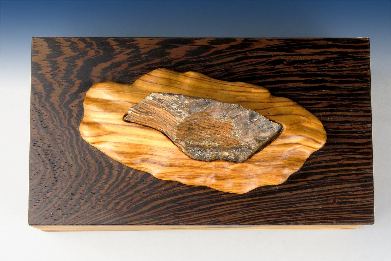 Unusual Handmade Wood Keepsake Box with Banded Flint and Malachite ...