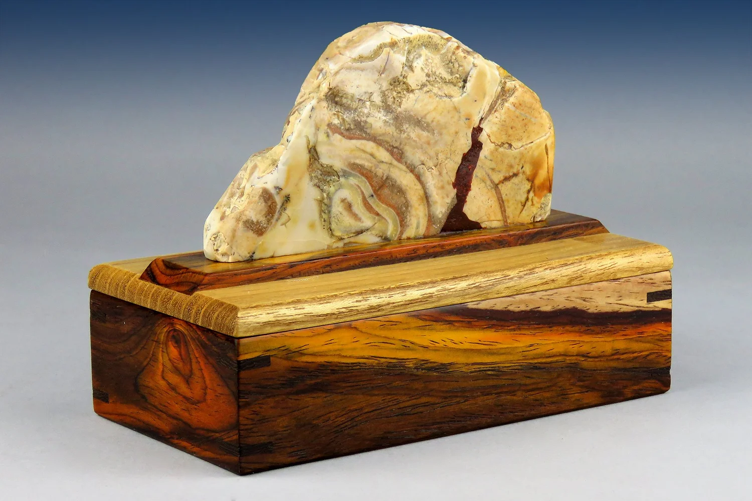 One-of-a-kind Handcrafted Wooden Keepsake Box with Polished Stone ...