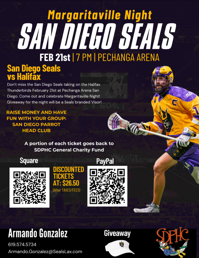 SD Seals Lacrosse Game & Tailgate - Margaritaville Night — SDPHC