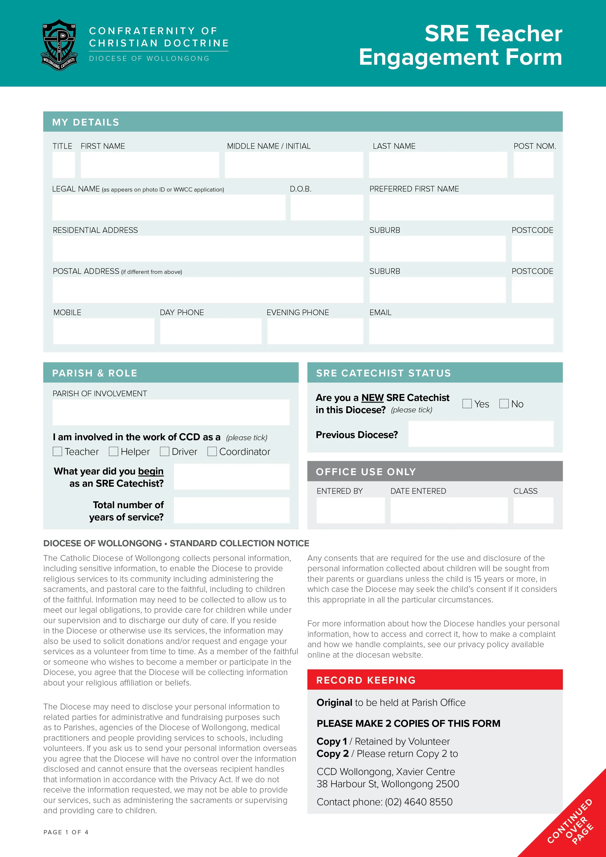 Download CCD Forms — Catholic SRE Diocese of Wollongong