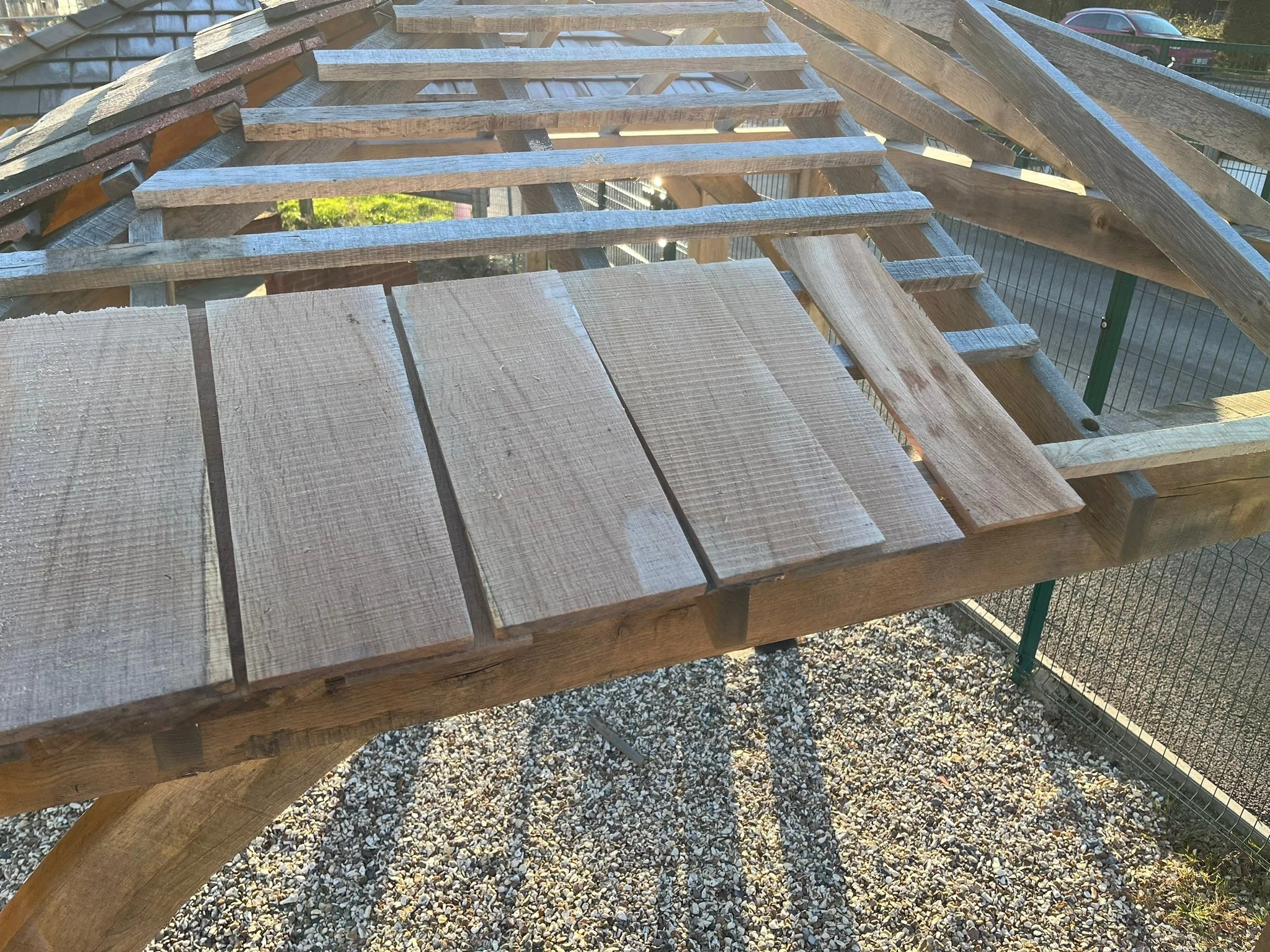 A quick sneak peak at what our New Oak Shingle roof will look like ...