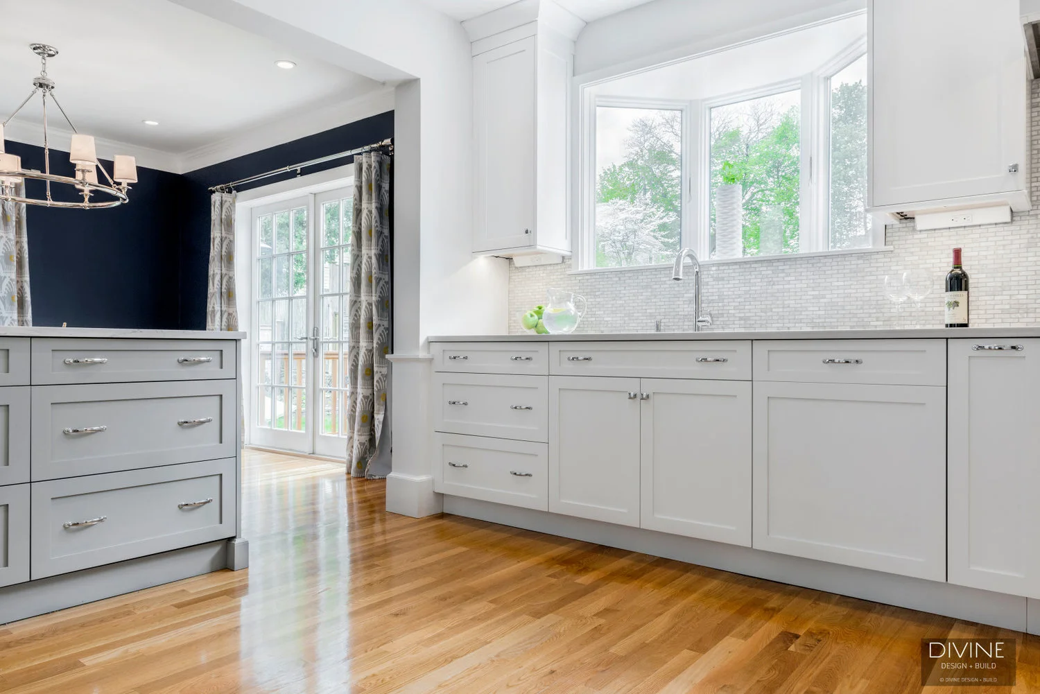 BOSTON TRANSITIONAL KITCHEN GREY PENINSULA — Divine Design Center