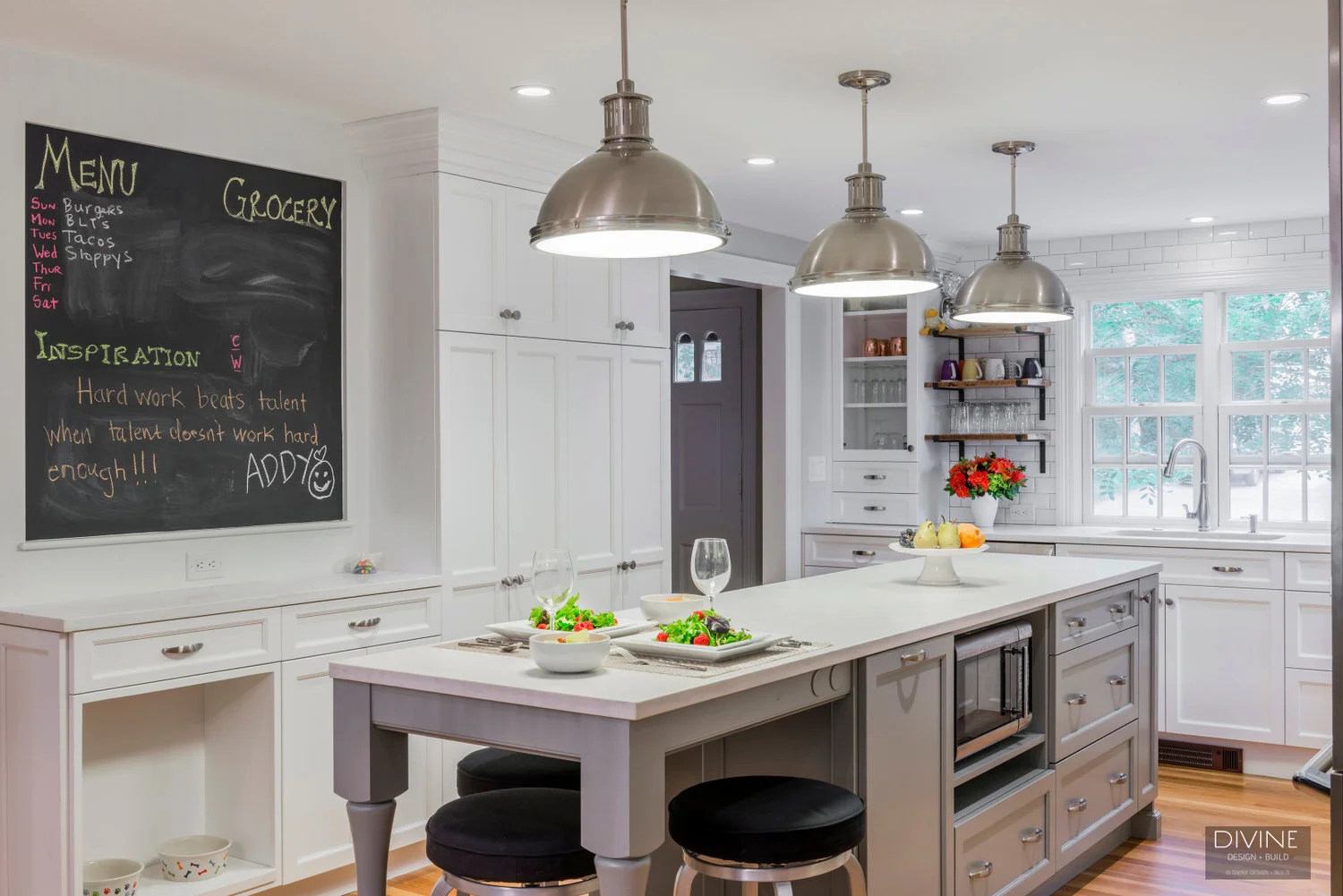 BOSTON TRANSITIONAL KITCHEN GREY PENINSULA — Divine Design Center