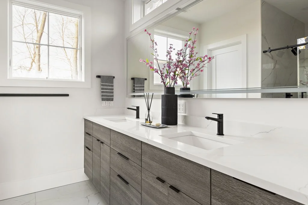 Gorgeous Wood Kitchen with Angled Waterfall Island in Newton, MA ...