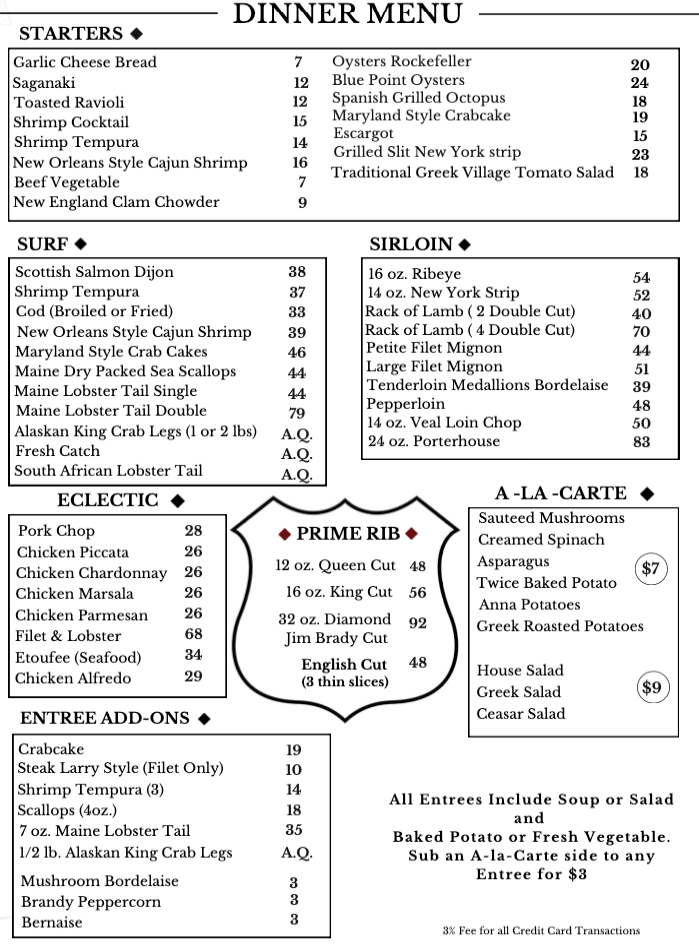 Dinner Menu — Surf & Sirloin