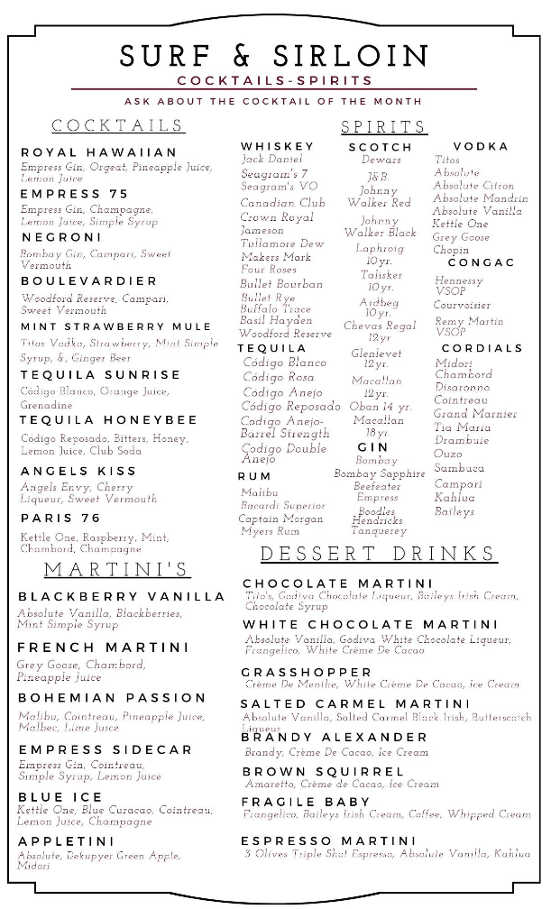 Wine & Cocktails — Surf & Sirloin