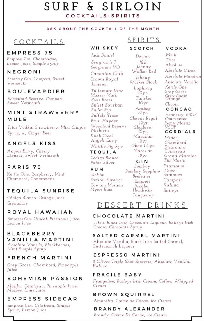 Wine & Cocktails — Surf & Sirloin