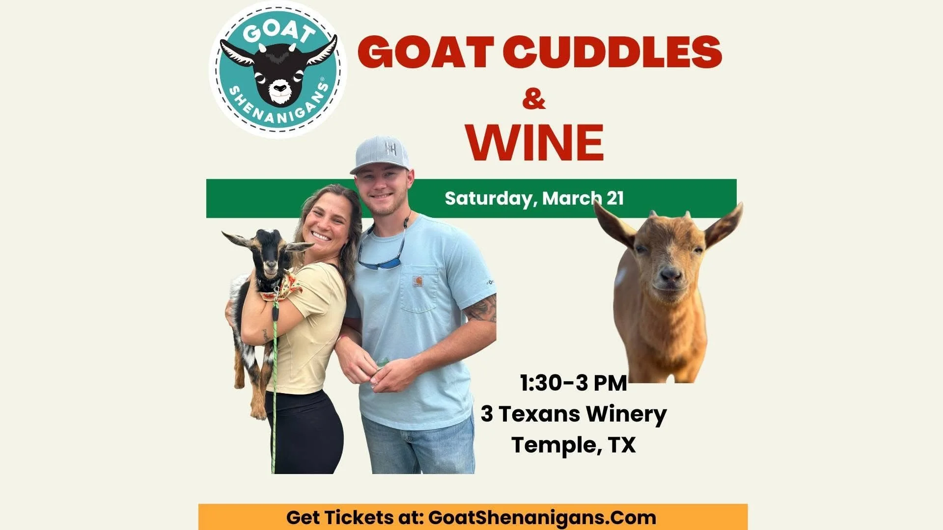 Goat Cuddles & Wine — 3 Texans Winery and Vineyard - Temple TX