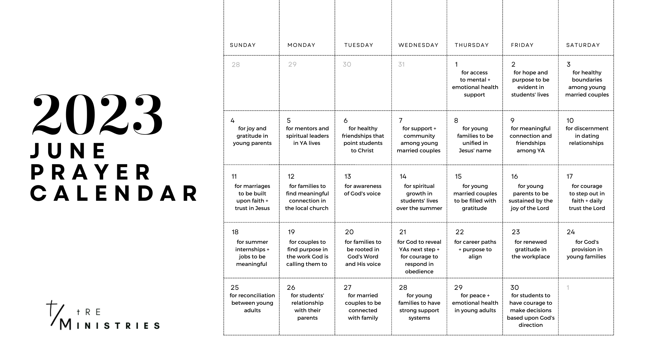 June Prayer Calendar — tre Ministries