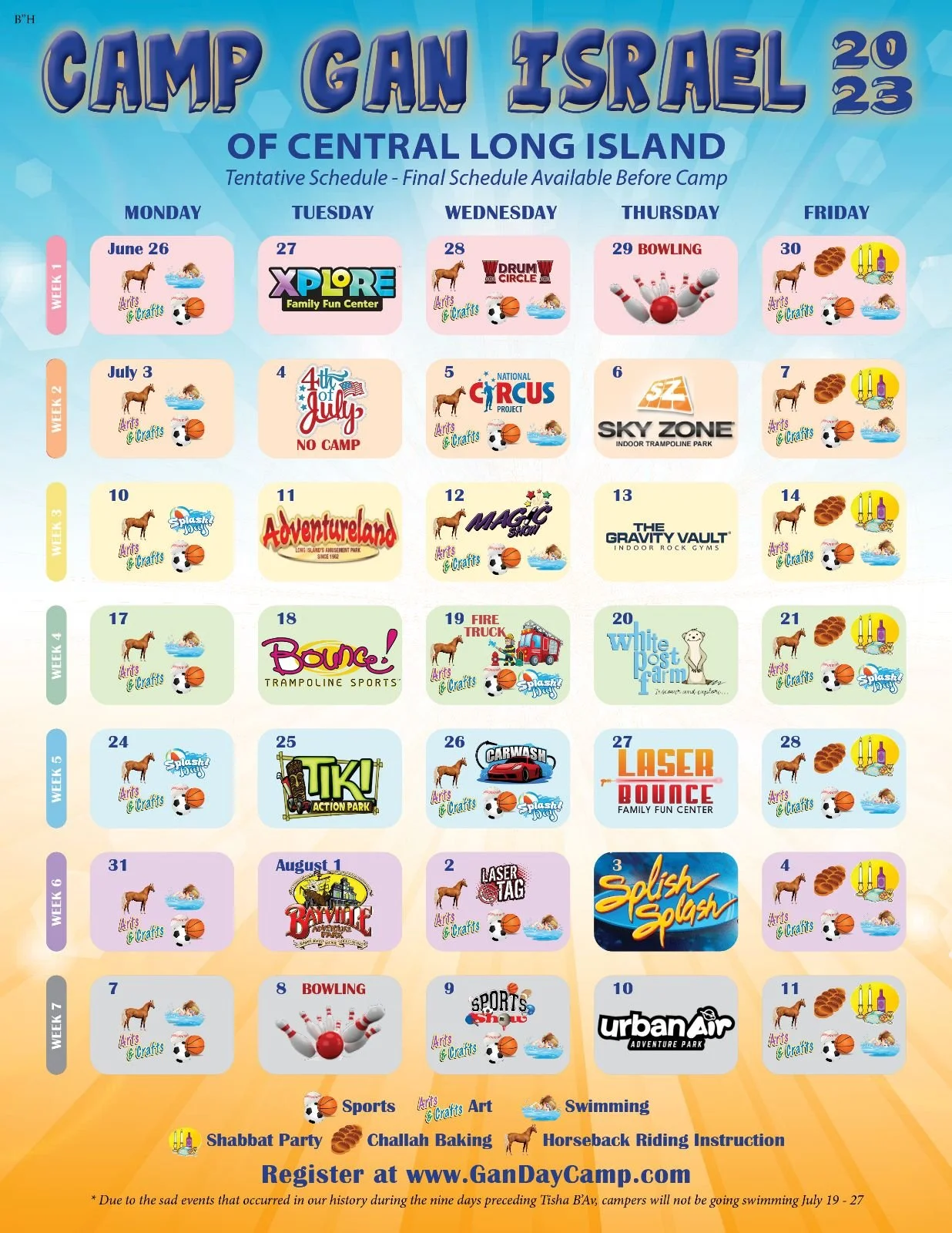 Camp Weekly Calendar & Schedule — GAN ISRAEL DAY CAMP