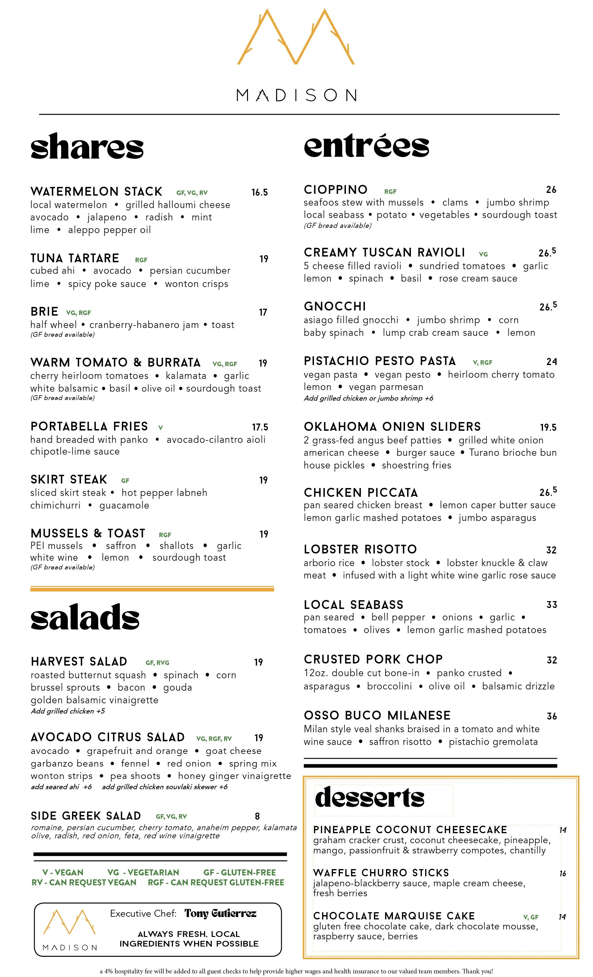 Menu | Madison | San Diego — Madison