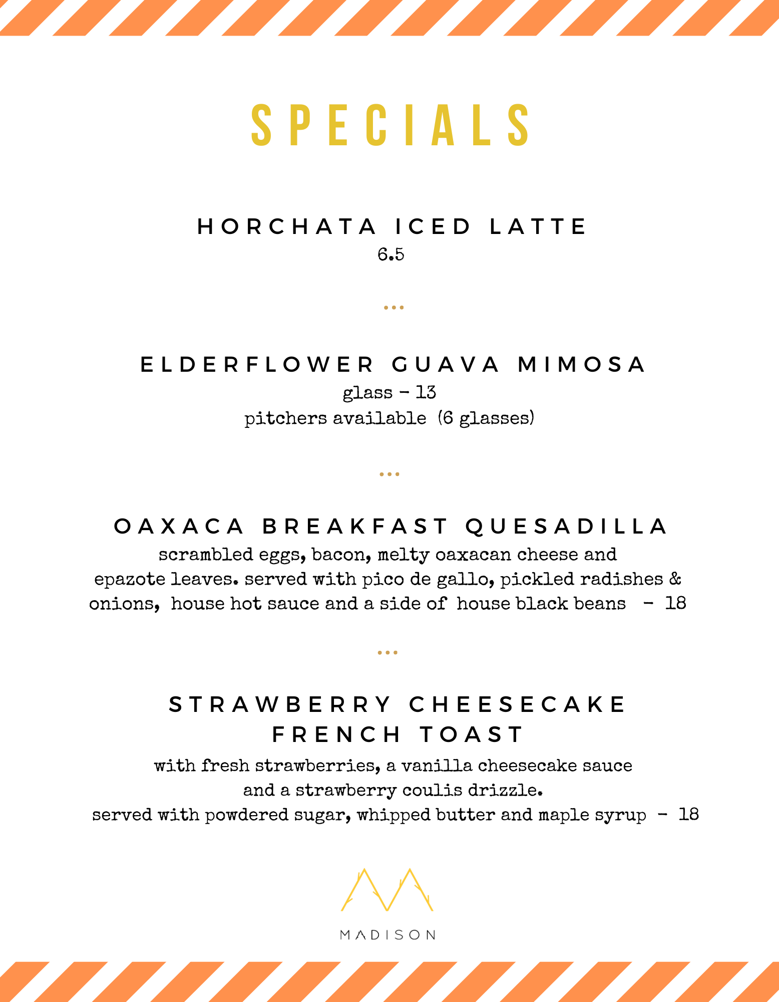 Weekend Brunch Menu — Madison