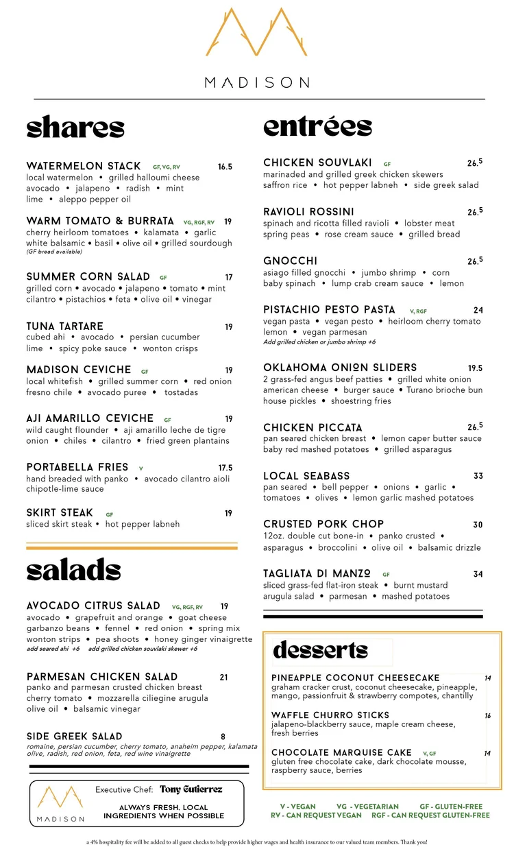 Dinner Menu — Madison