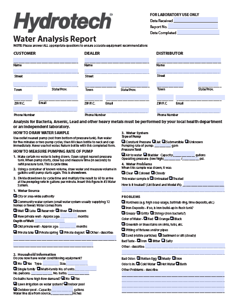 Water Analysis Form — Hydrotech