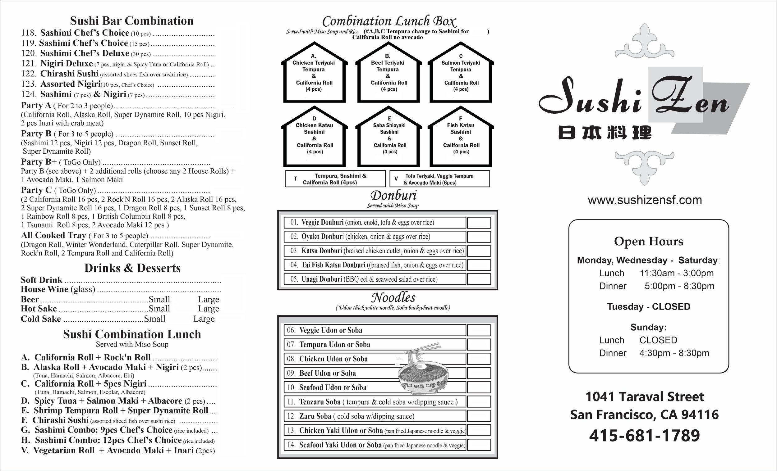 Sushi Zen Menu — Sushi Zen