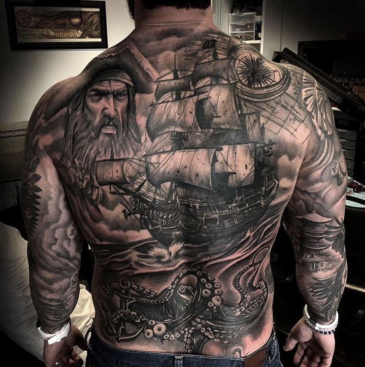 Pirate Ship Back Tattoo