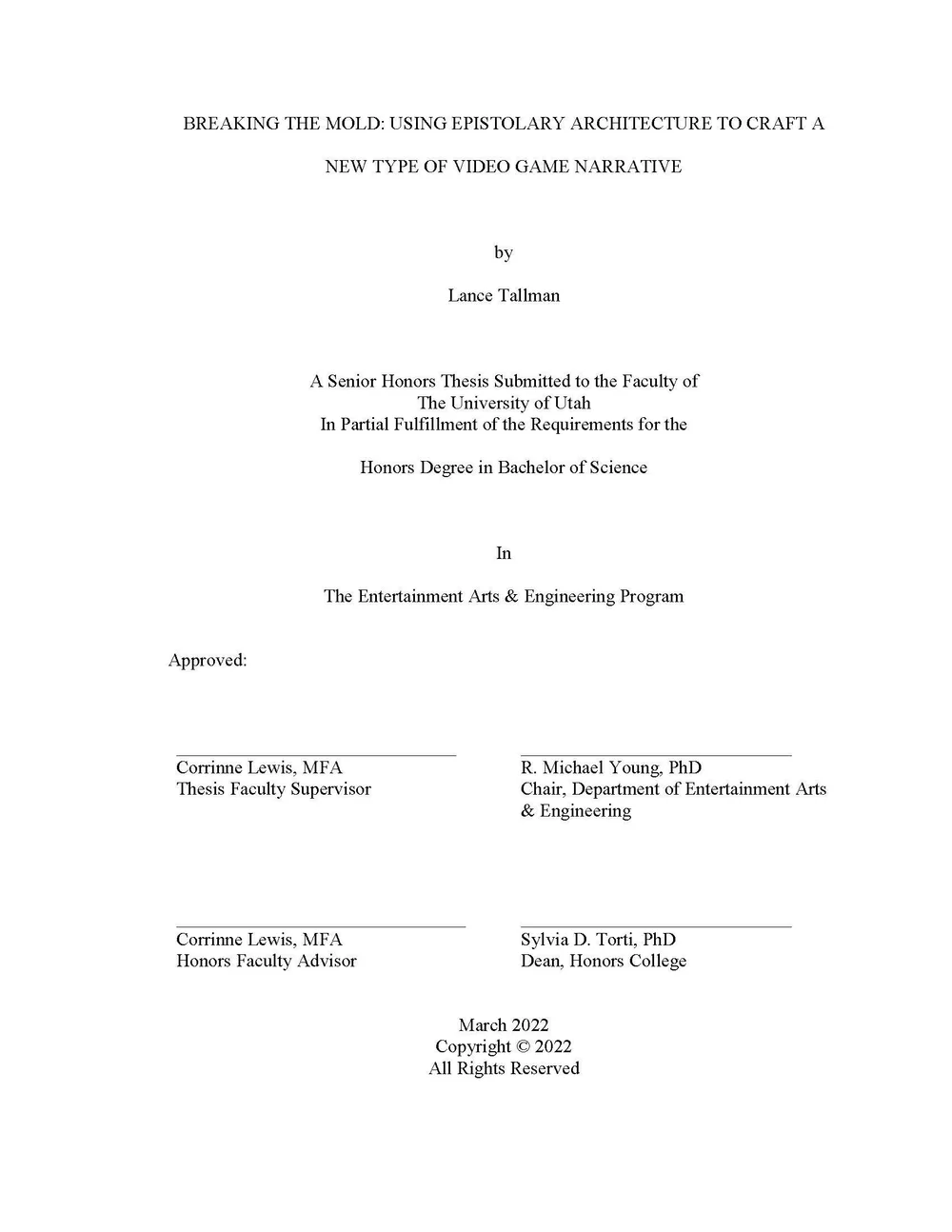 Senior Thesis Format