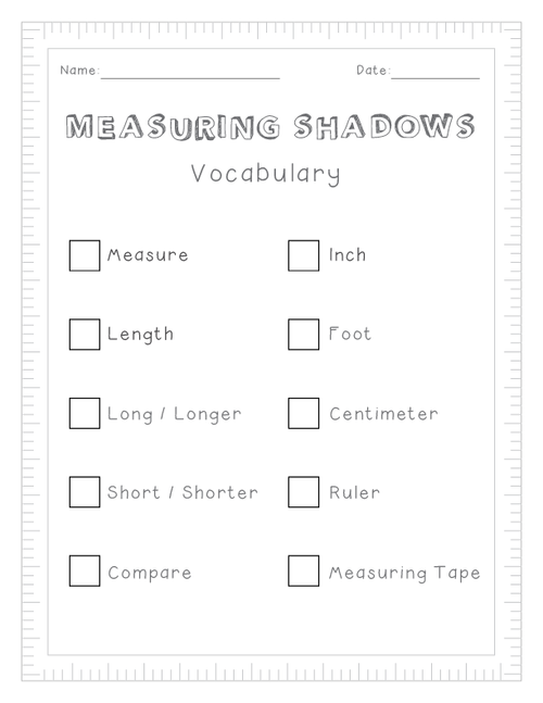 measuring shadows vocabulary checklist — Emily Martyn
