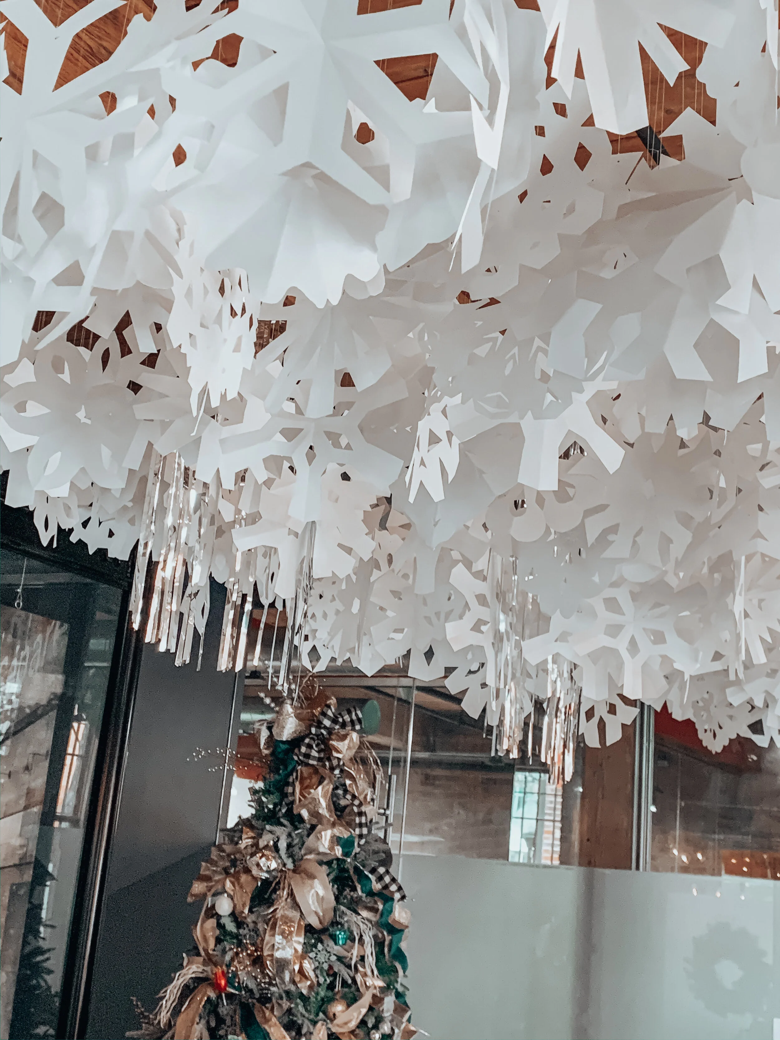 Hanging Paper Snowflakes From The Ceiling | Shelly Lighting