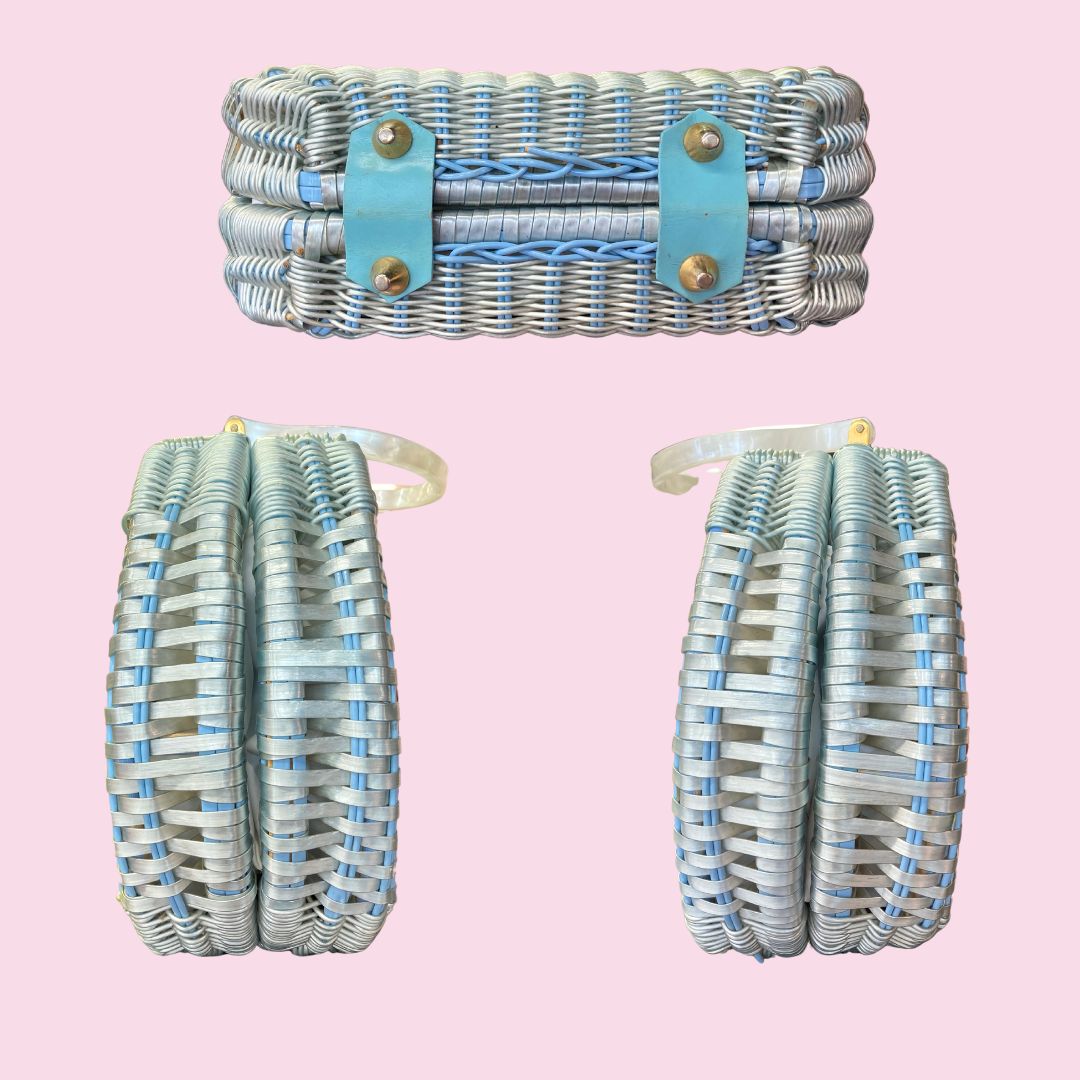 DEMURE 1950's Hand-painted Silver and Blue Floral Hand Fan — Carmine ...