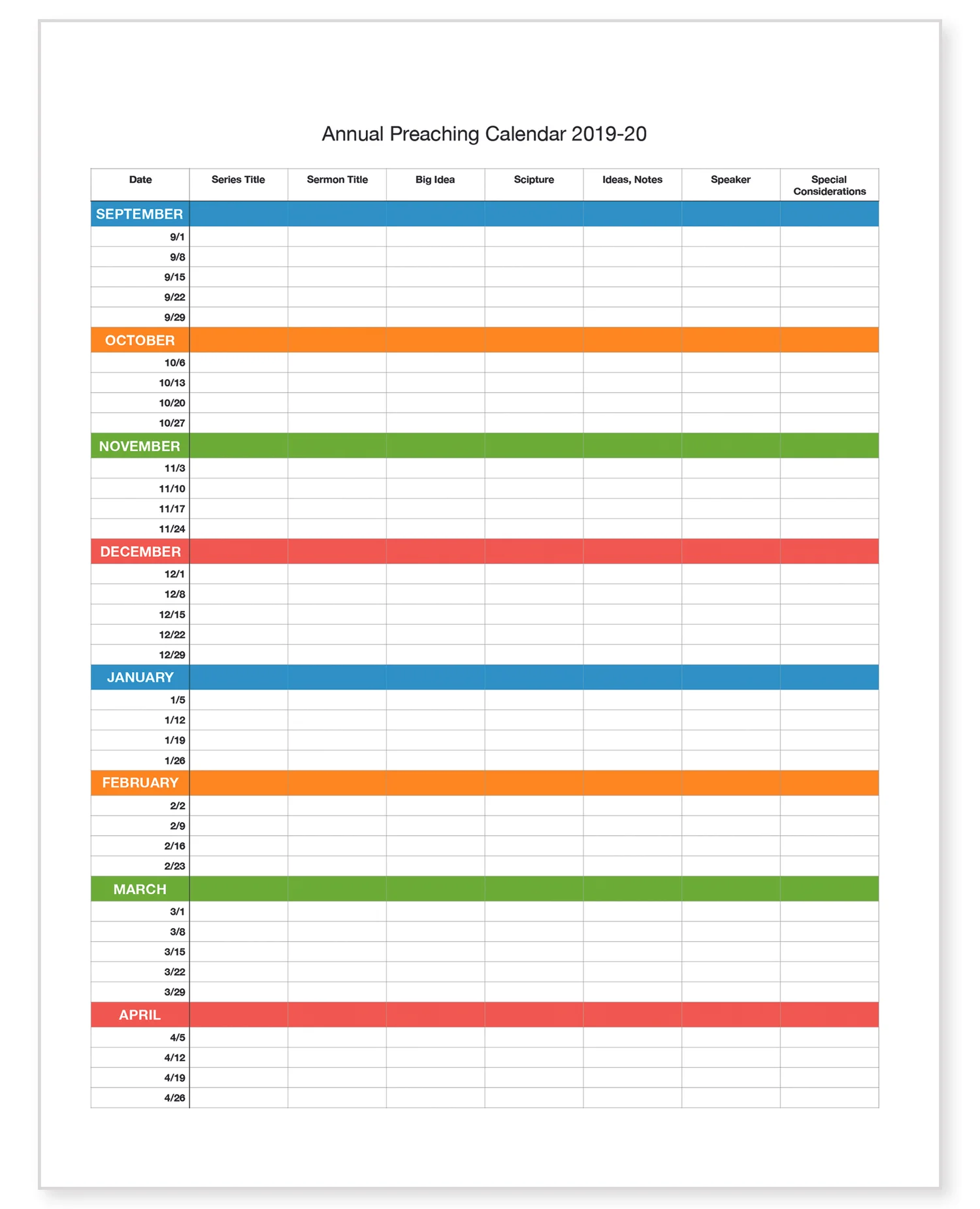 FREE Preaching Calendar Template — Dave DeSelm Ministries