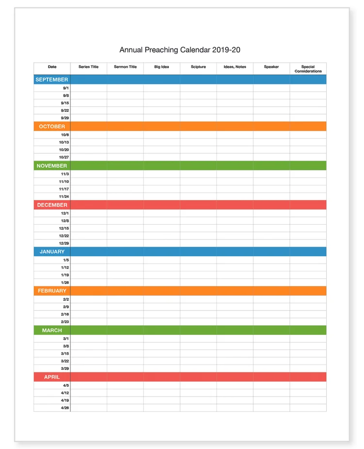FREE Preaching Calendar Template — Dave DeSelm Ministries