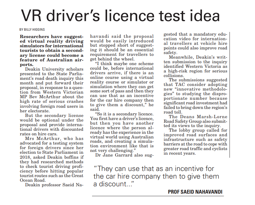 VR driver's licence test idea — Beverley McArthur MP