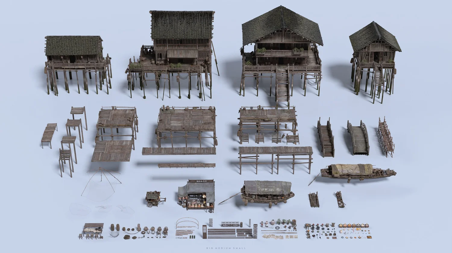 Water Village 3D Asset Pack - Island Buildings, Boats and Characters ...