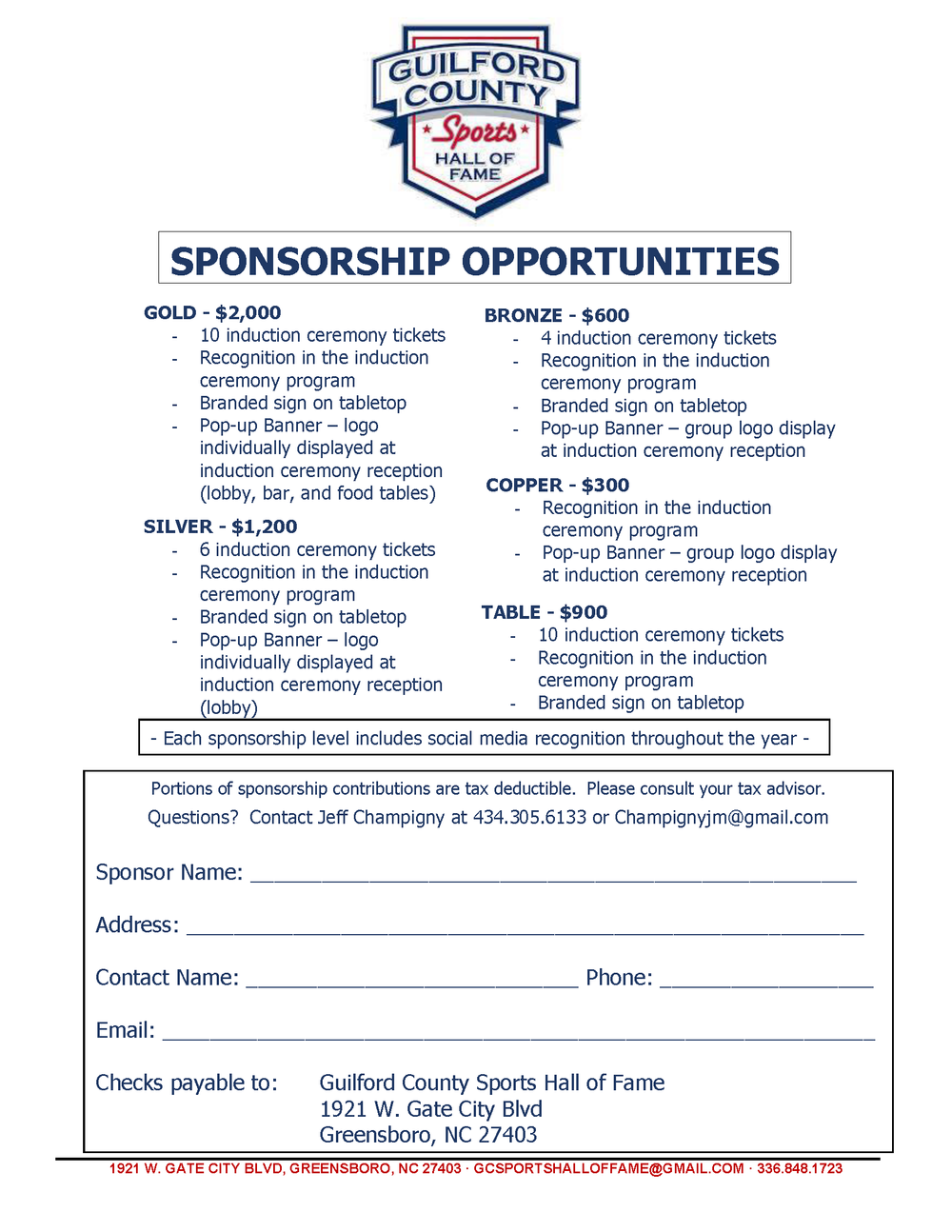 Sponsorships — Guilford County Sports Hall of Fame