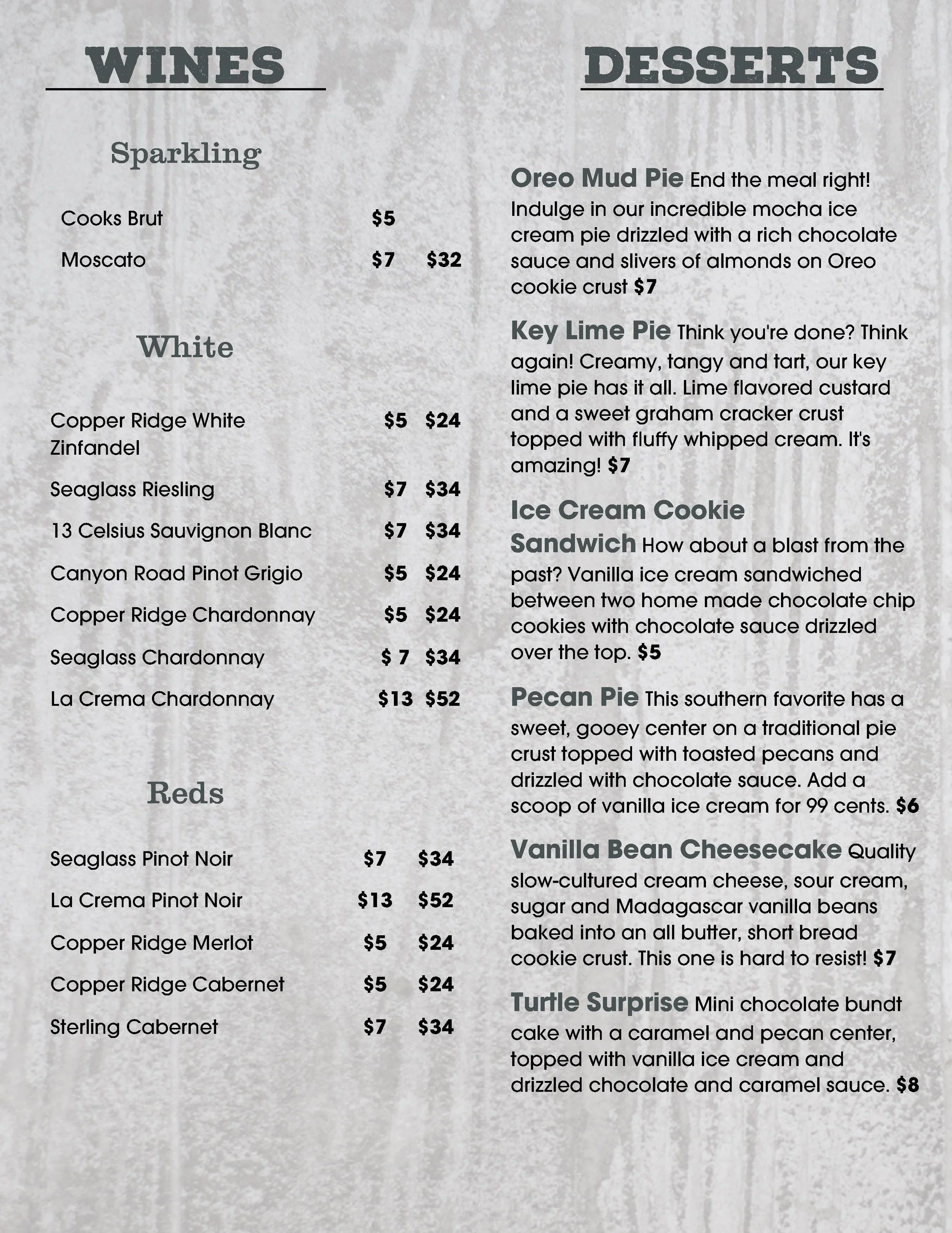 Cocktail & Dessert Menu — Bluegill Restaurant