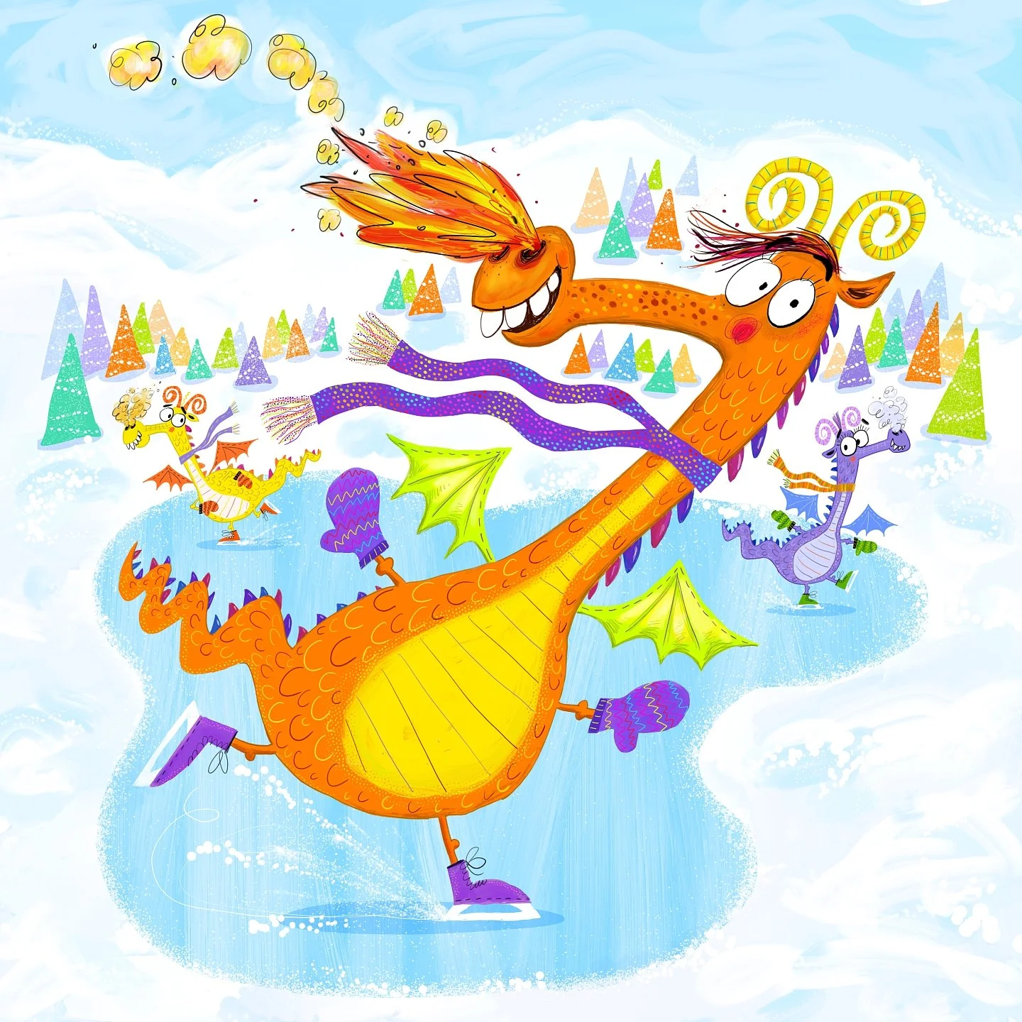 Dragon Ice Skating - Cover Illustration (Client: High Five Magazine ...