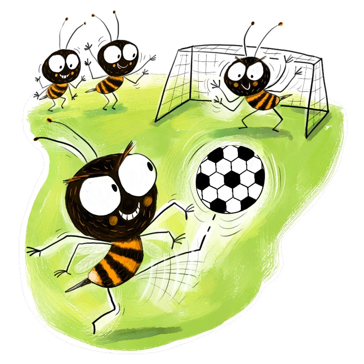 Bumblebees Playing Soccer Cartoon (Client: Owl Magazine) — Paula J ...
