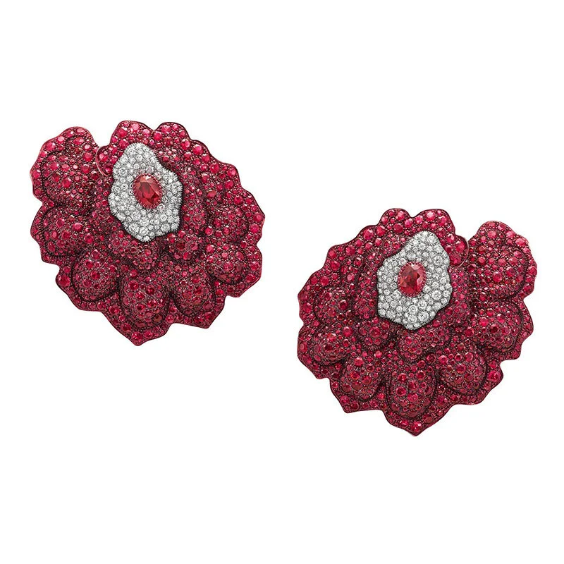 ENCHANTED GARDEN - Titanium Ruby Flower Earrings — Vanleles