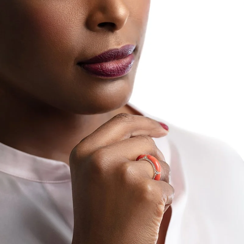 THE NILE ROSE GOLD, DIAMONDS AND CORAL RING — VANLELES