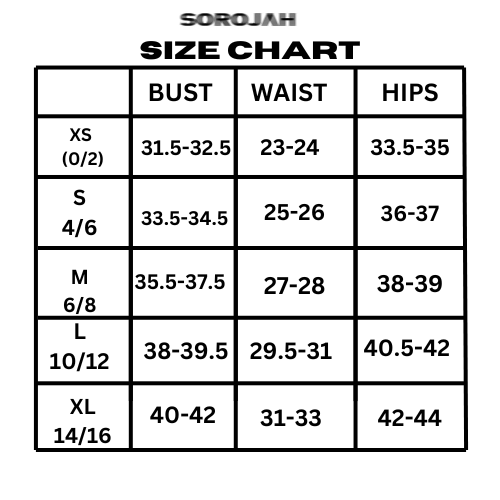 SIZE CHART — Sorojah Official | Womenswear