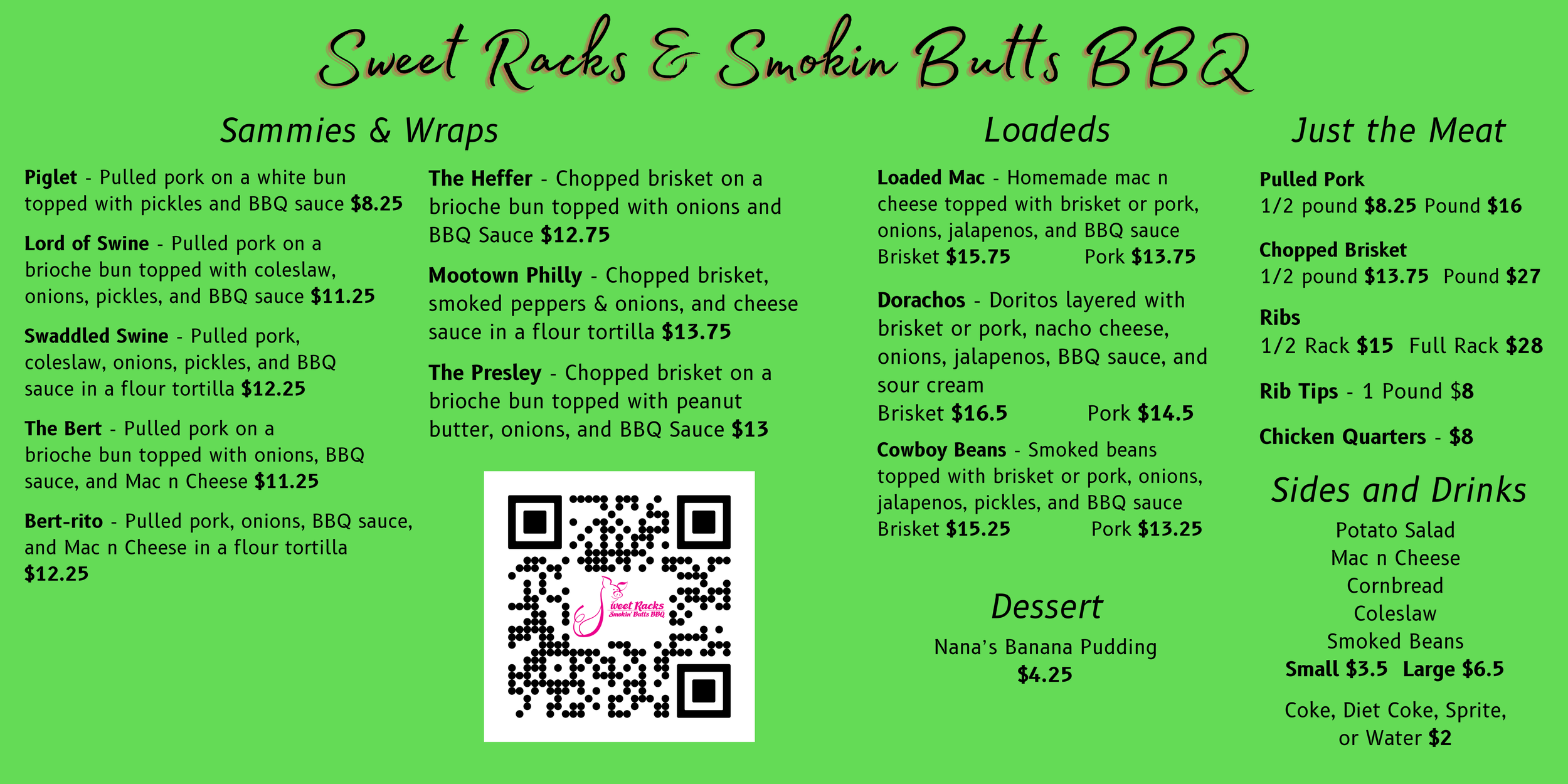 Truck Menu — Sweet Racks & Smokin' Butts BBQ, LLC
