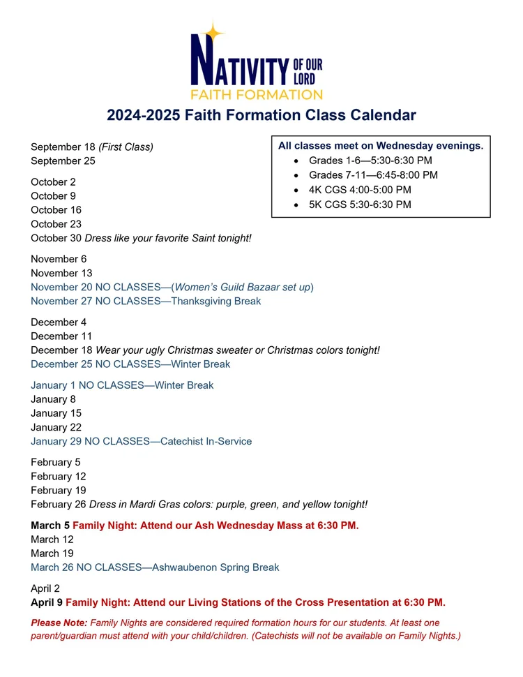Faith Formation Classes — Nativity of Our Lord Parish