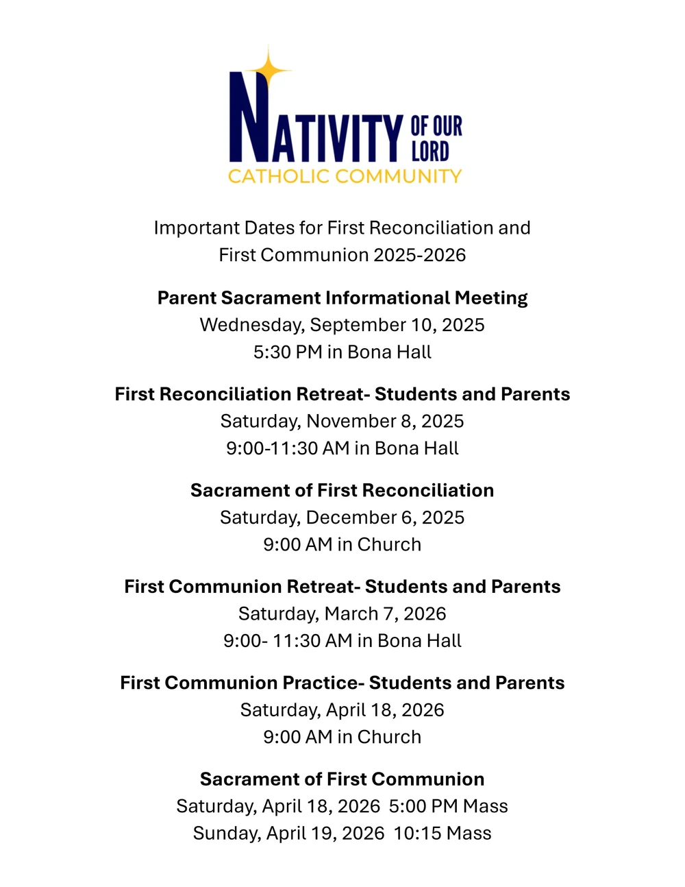 2025-2026 Important Dates for First Reconciliation and First ...