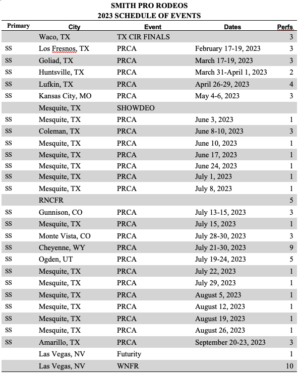 Schedule — Smith Pro Rodeos