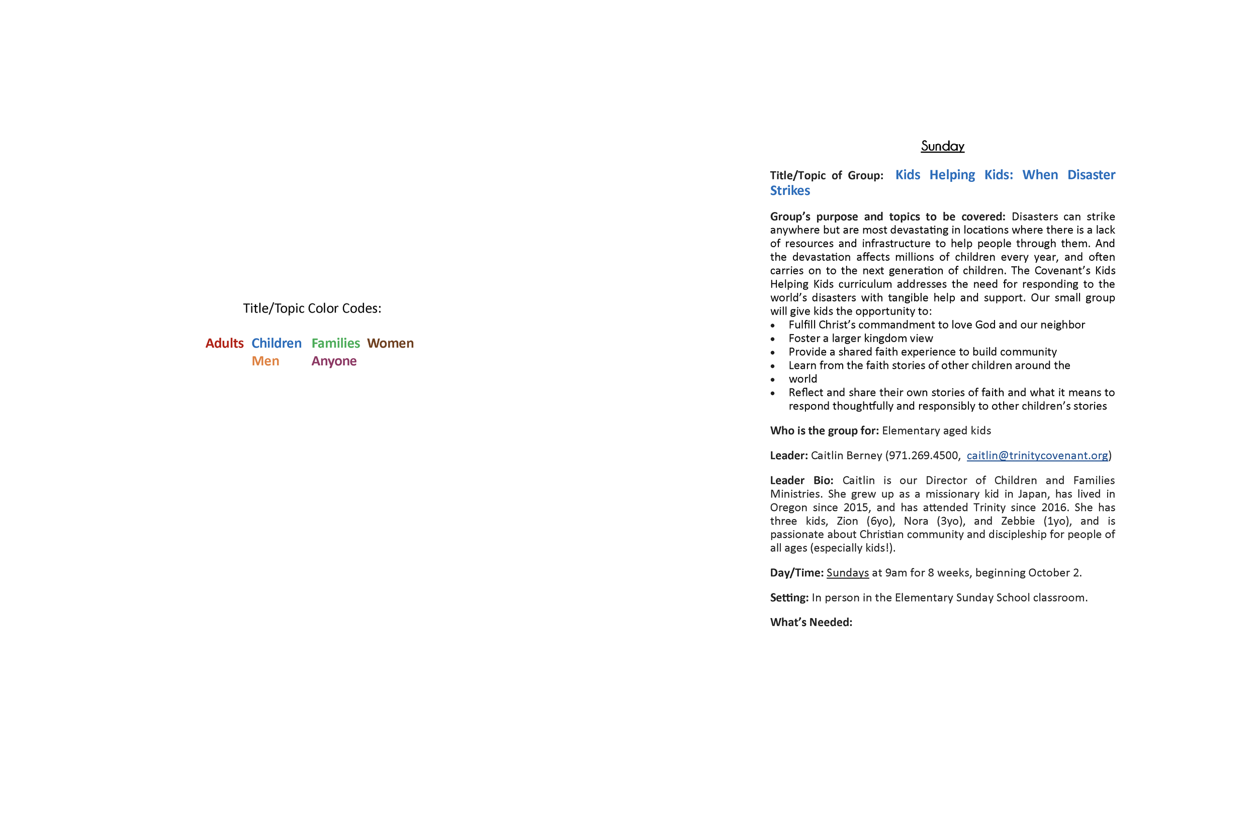 Adult small groups booklet — Trinity Covenant Church