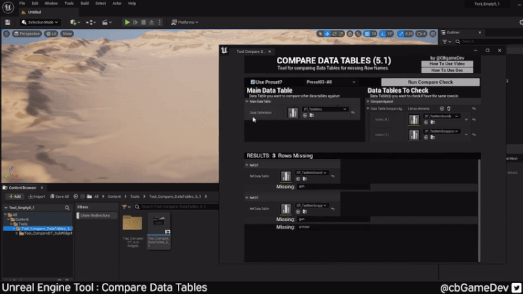 Compare Data tables Tool for Unreal Engine — CBgameDev