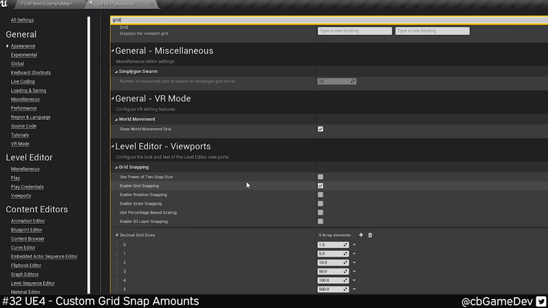 QUICK DEV TIP #32 UE4 - Custom Grid Snap Amounts — CBgameDev