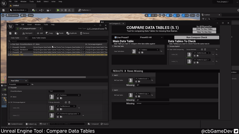 Compare Data tables Tool for Unreal Engine — CBgameDev