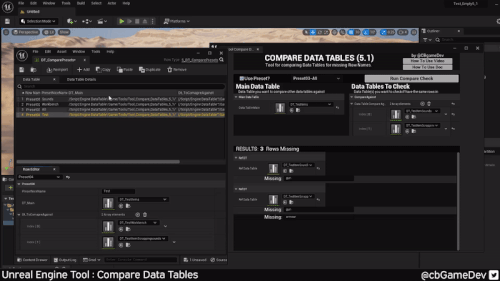 Compare Data tables Tool for Unreal Engine — CBgameDev