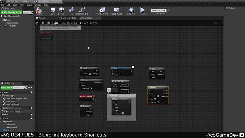 QUICK DEV TIP #93 UE4 / UE5 - BLUEPRINT KEYBOARD SHORTCUTS — CBgameDev